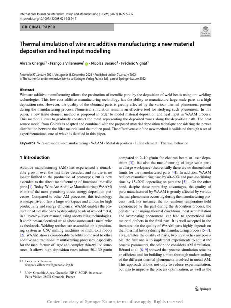 Thermal Simulation in Wire Arc Additive Manufacturing | PDF | Heat ...