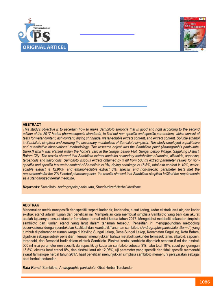 Standardization of Specific and Non-Specific Param | PDF