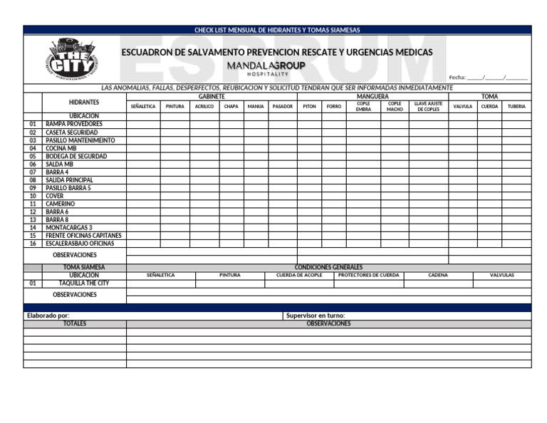 THE CITY Check List de Hidrantes | PDF