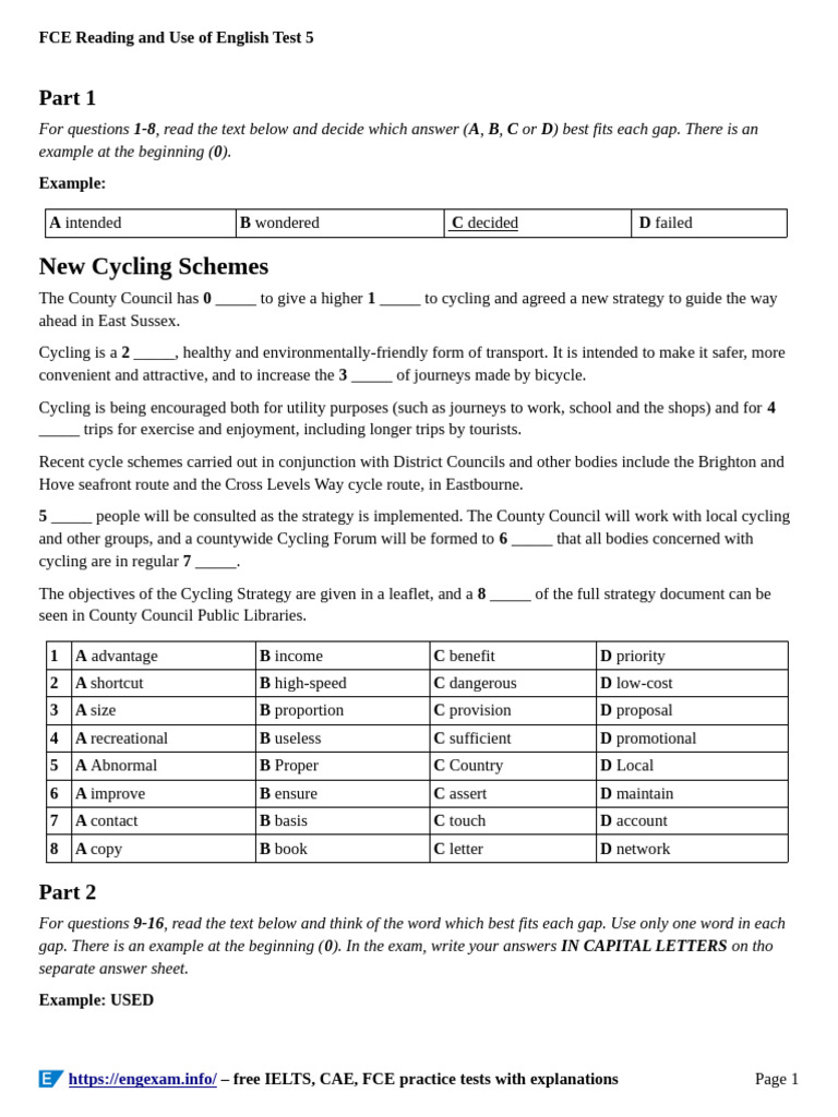 FCE Reading and Use of English Test 5 | PDF | Grammar | Linguistics