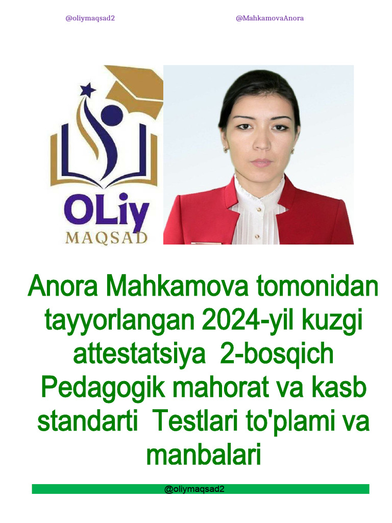Anora Mahkamova Test to'Plam (1) | PDF