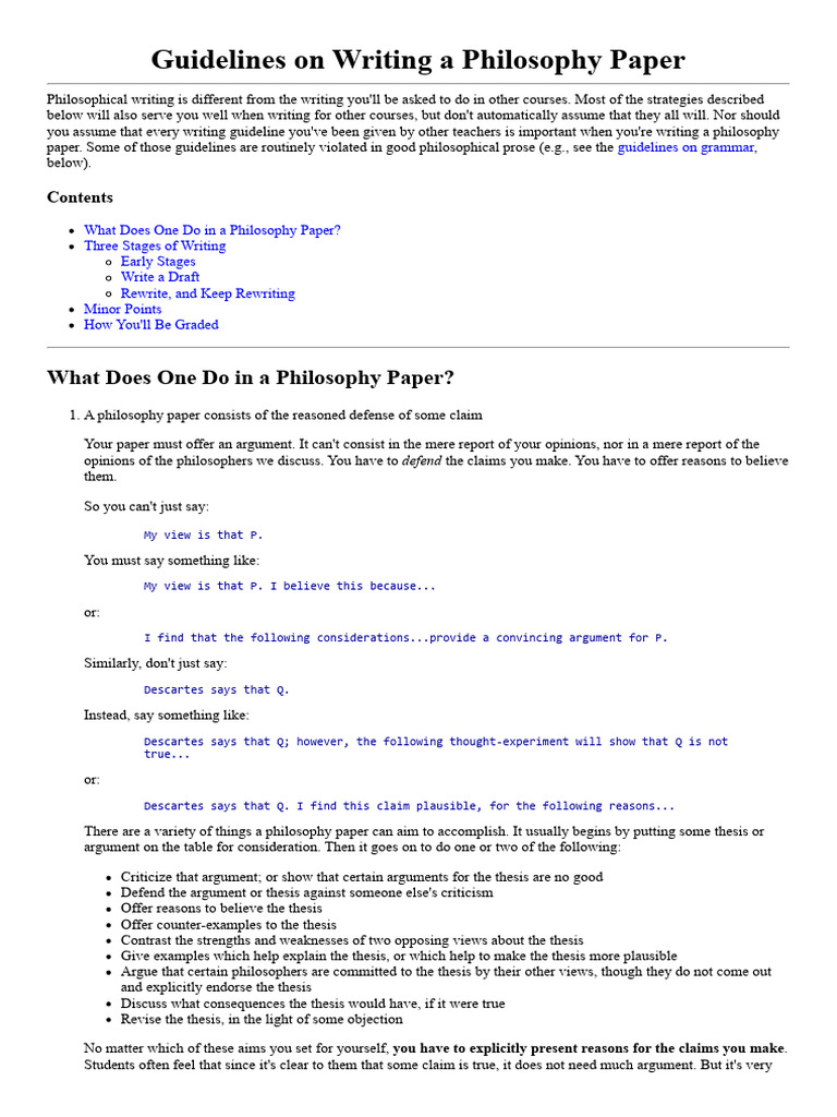 Guidelines On Writing A Philosophy Paper | PDF | Idea | Thought