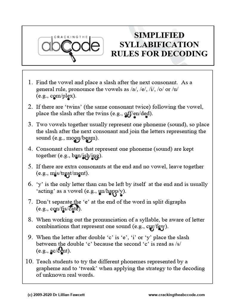 Simplified Syllabification Rules | PDF