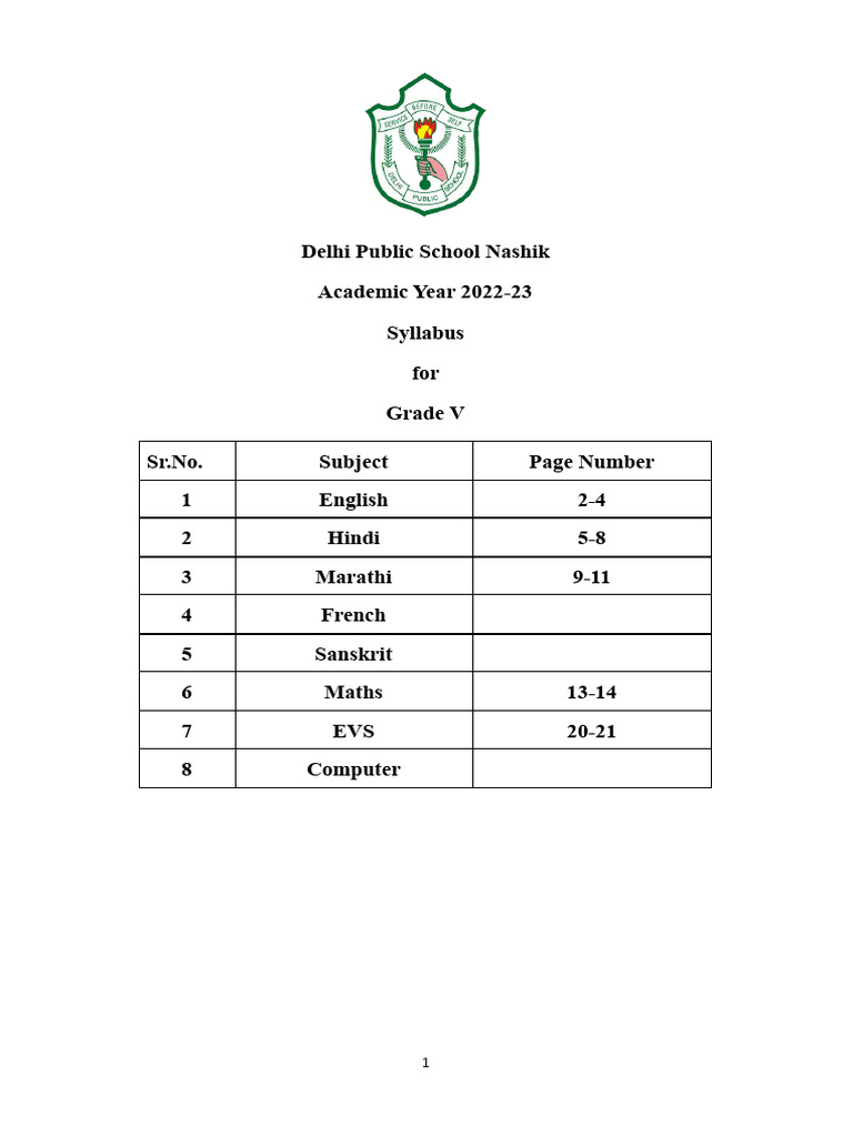 Grade 5 Compiled Syllabus - 2022-2023 | PDF