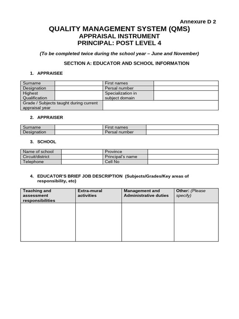 QMS Appraisal Instrument for Principals | PDF | Teachers | Learning