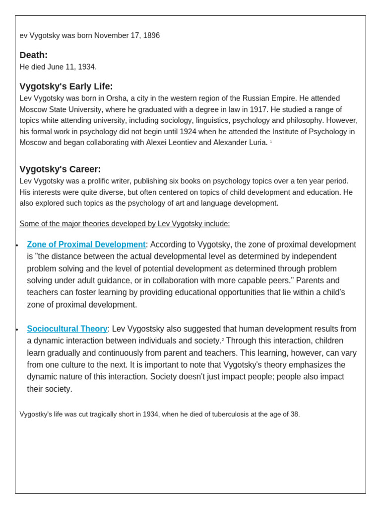 Lev Vygotsky: Life and Theories | PDF | Liberal Arts Education | Cognition