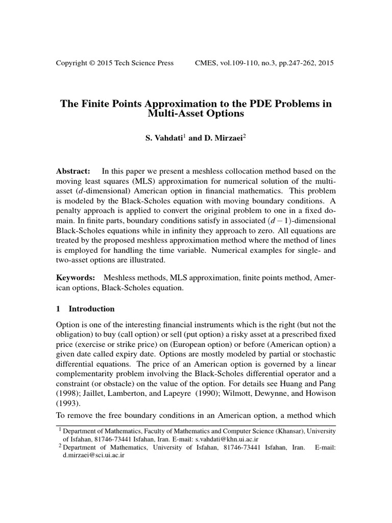 The Finite Points Approximation To The PDE Problems in Multi-Asset Options | PDF | Option ...