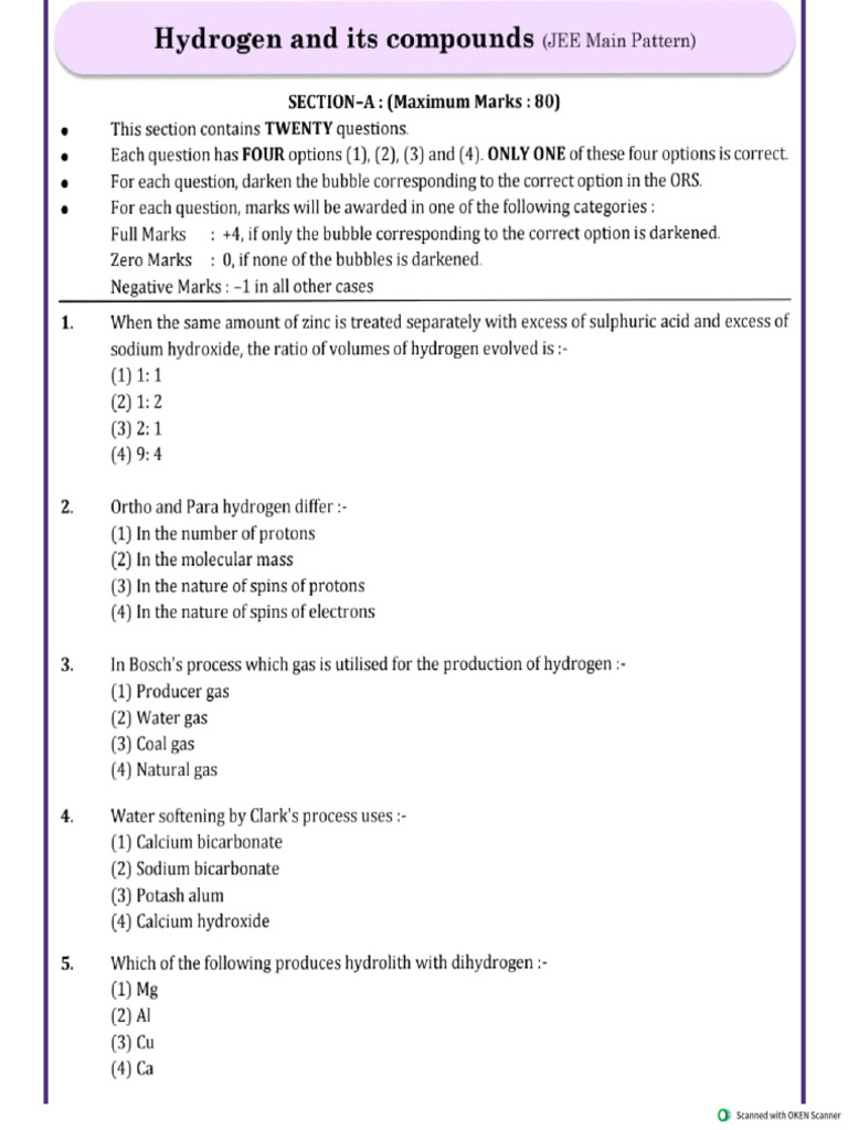 Hydrogen & Its Compounds | PDF