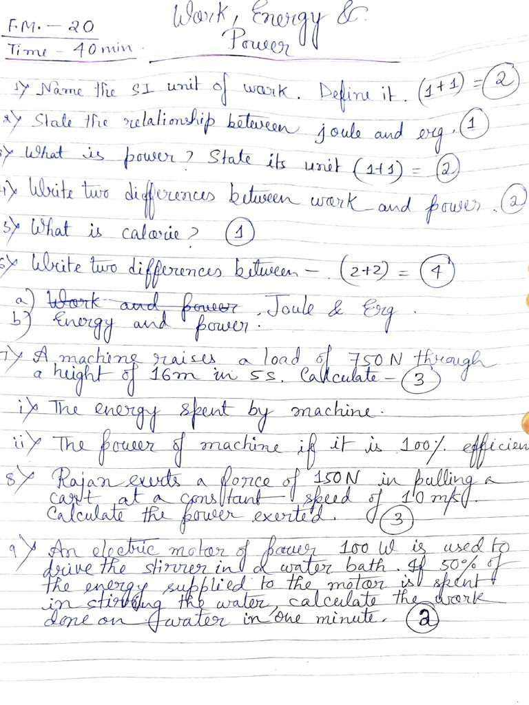 Physics (Work, Energy, Power) Question Paper 1 | PDF