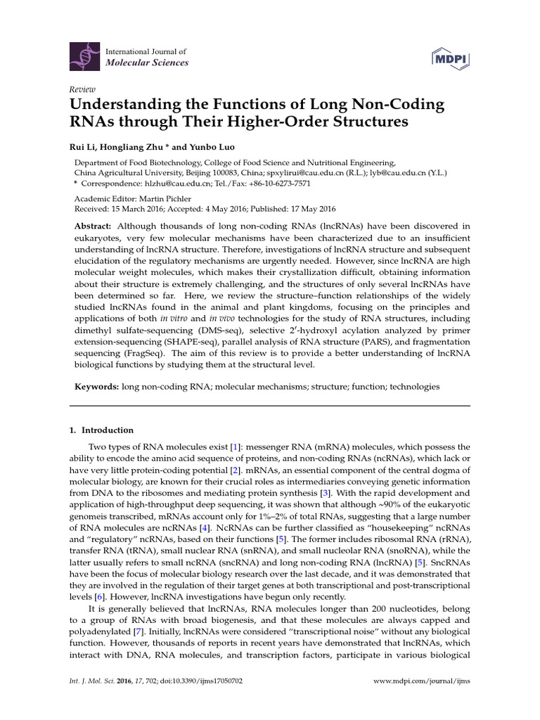 Understanding the Functions of Long Non-Coding RNAs Through Their ...