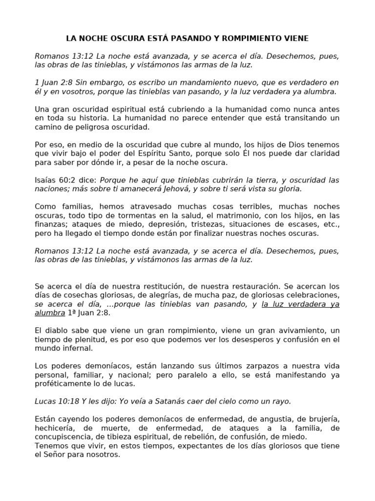 44.- LA NOCHE OSCURA ESTÁ PASANDO Y ROMPIMIENTO VIENE | PDF | Creencia ...