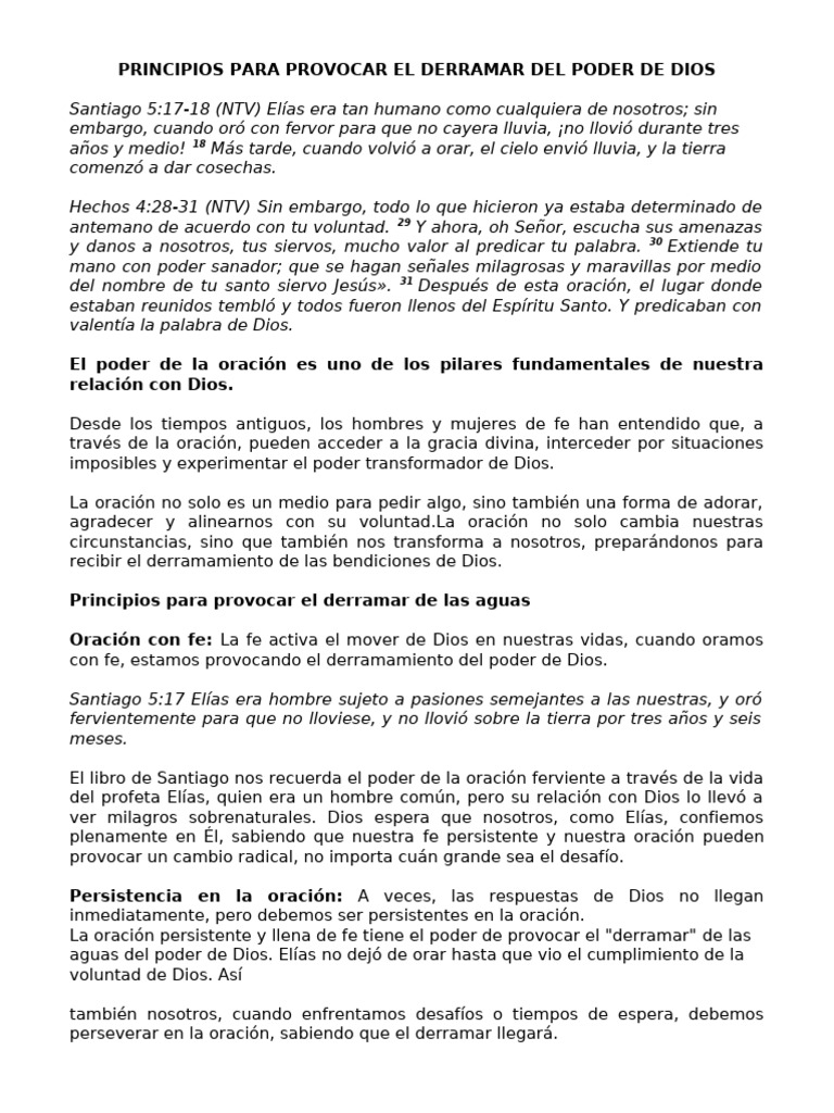 Principios para Provocar El Derramar Del Poder de Dios | PDF | Oración | Jesús
