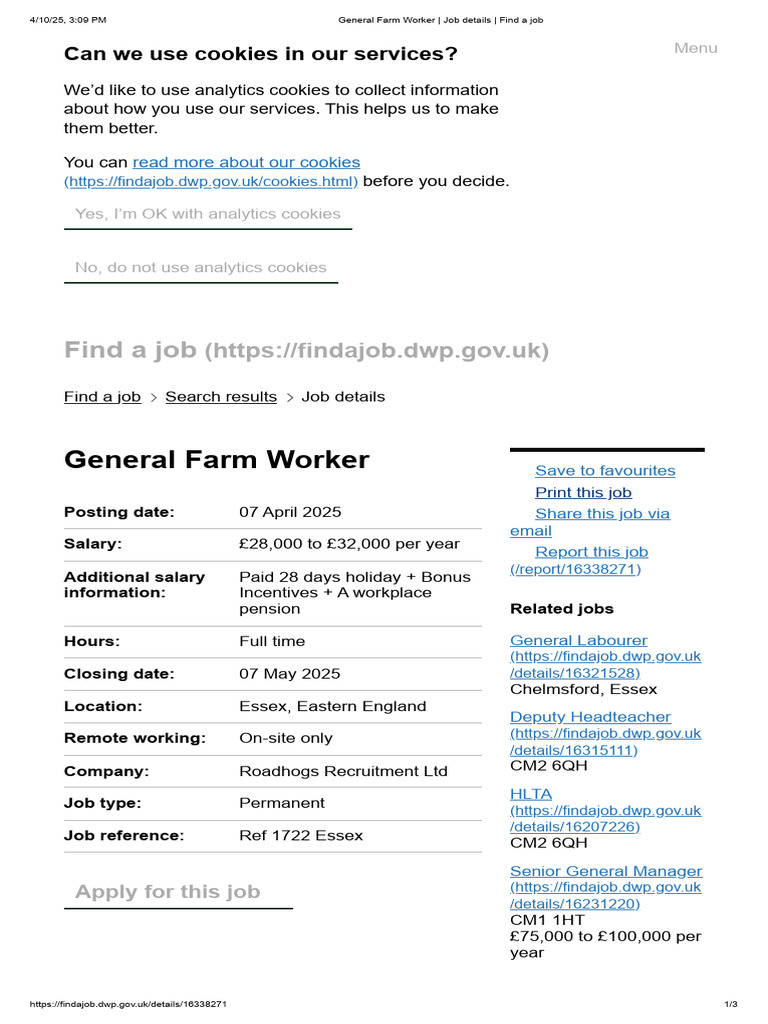 General Farm Worker - Job Details - Find A Job | PDF | Business | Labor