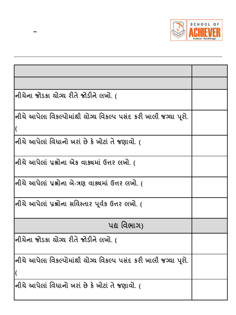 Gujrati Paper Style | PDF