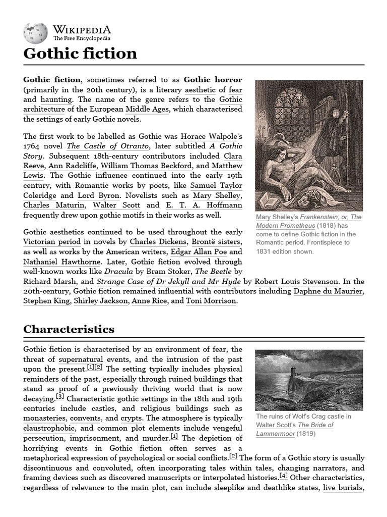 Gothic Fiction - Wikipedia | PDF | Gothic Fiction