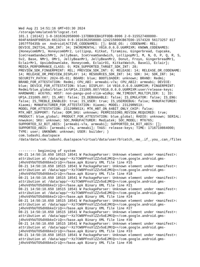 Logcat Analysis for DLS7 App Issues | PDF | Xml | Mobile Software
