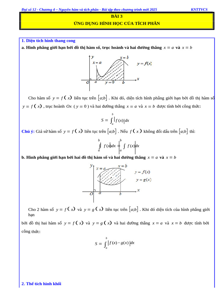 Cac Dang Bai Tap Ung Dung Hinh Hoc Cua Tich Phan Toan 12 Knttvcs | PDF