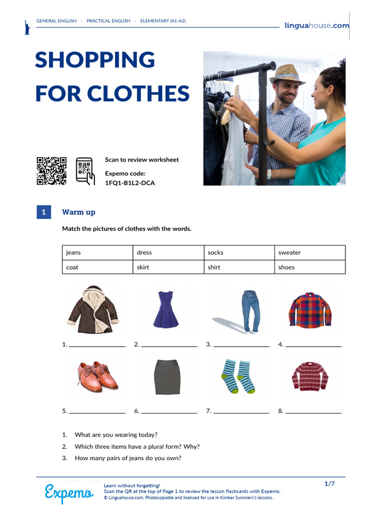 Shopping For Clothes American English Student A1 A2 | PDF | Shoe | Plural