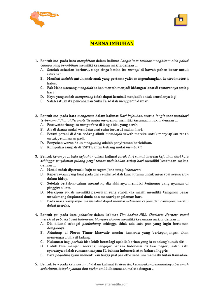 Soal Materi - Makna Imbuhan | PDF