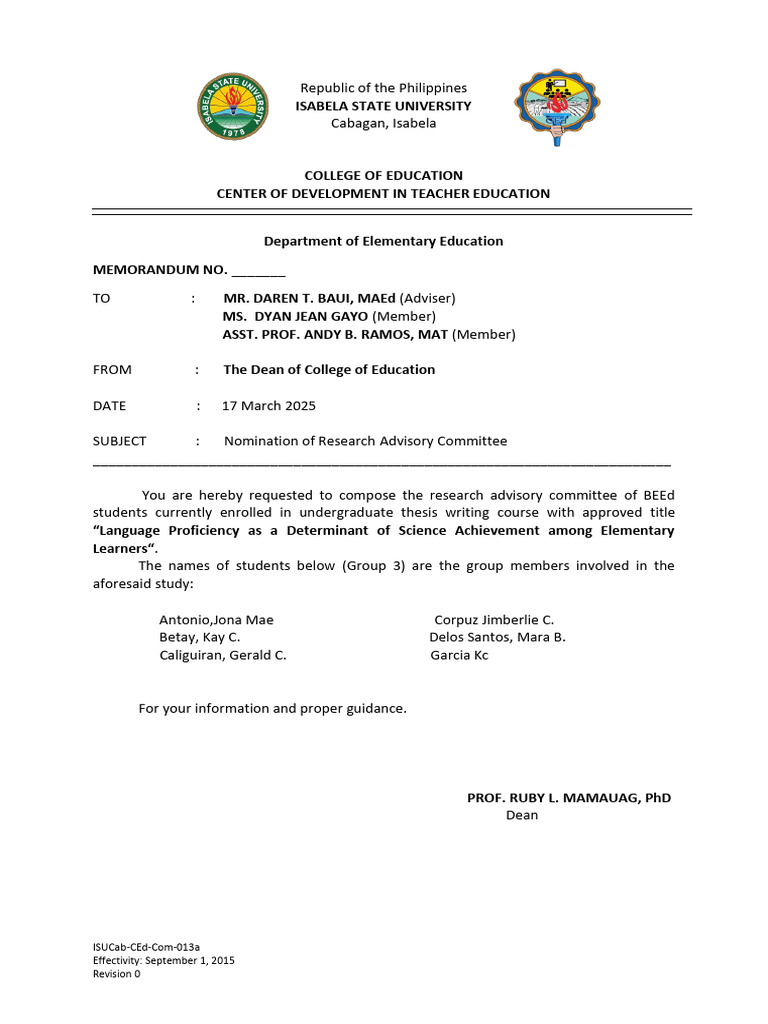 Research-advisory-committee-2025 | PDF | Thesis | Teaching