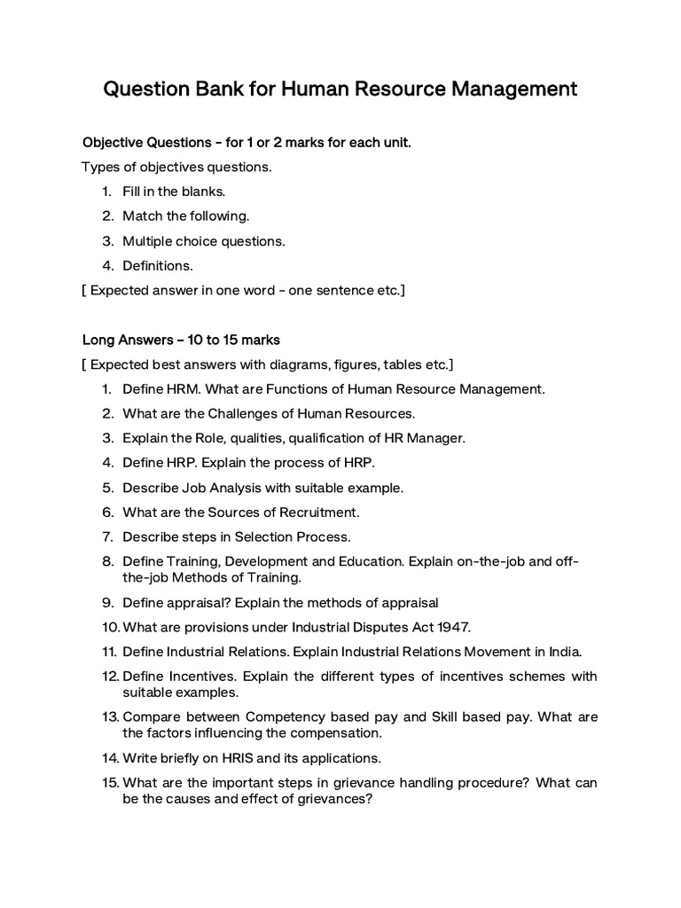 HRM Final Exam IMP Questions | PDF | Human Resource Management ...