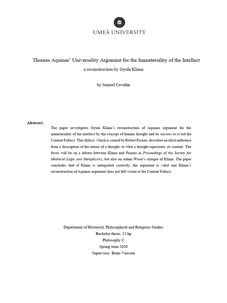 Samuel Cavallin - Thomas Aquinas’ Universality Argument for the ...