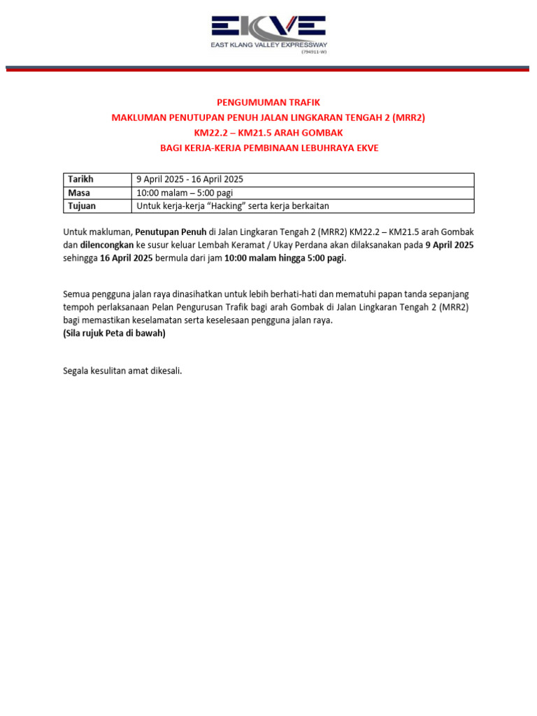 PENUTUPAN PENUH MRR2 "Hacking" 9-16.4.25 - GOMBAK | PDF