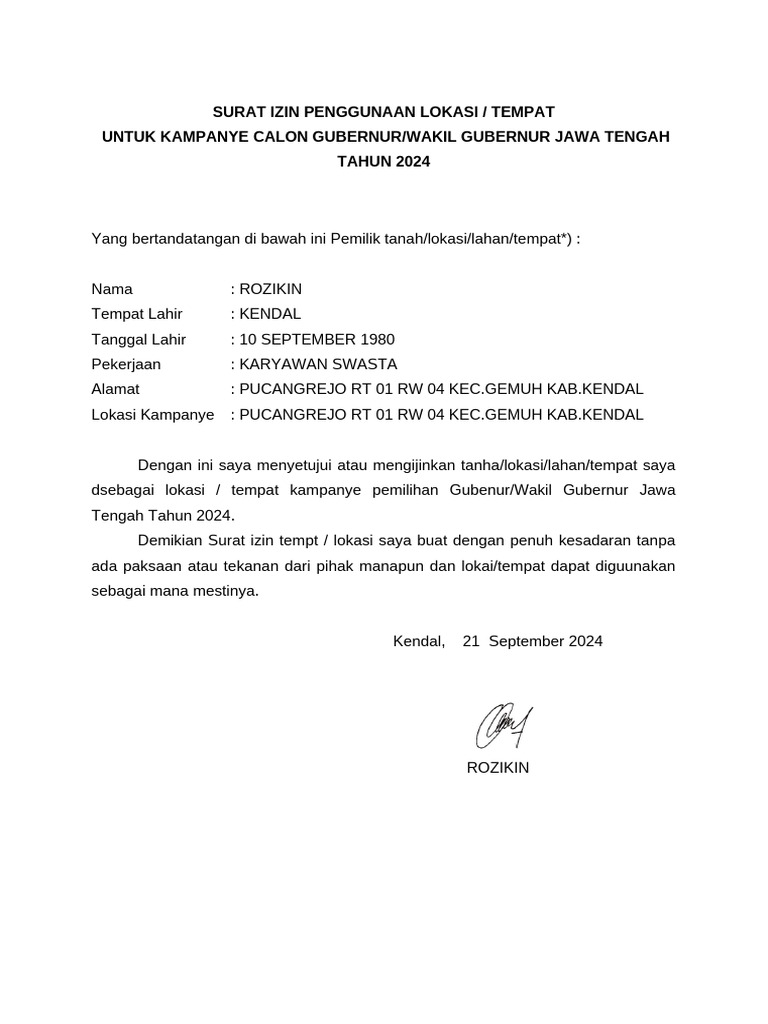 Format Surat Izin Tempat | PDF