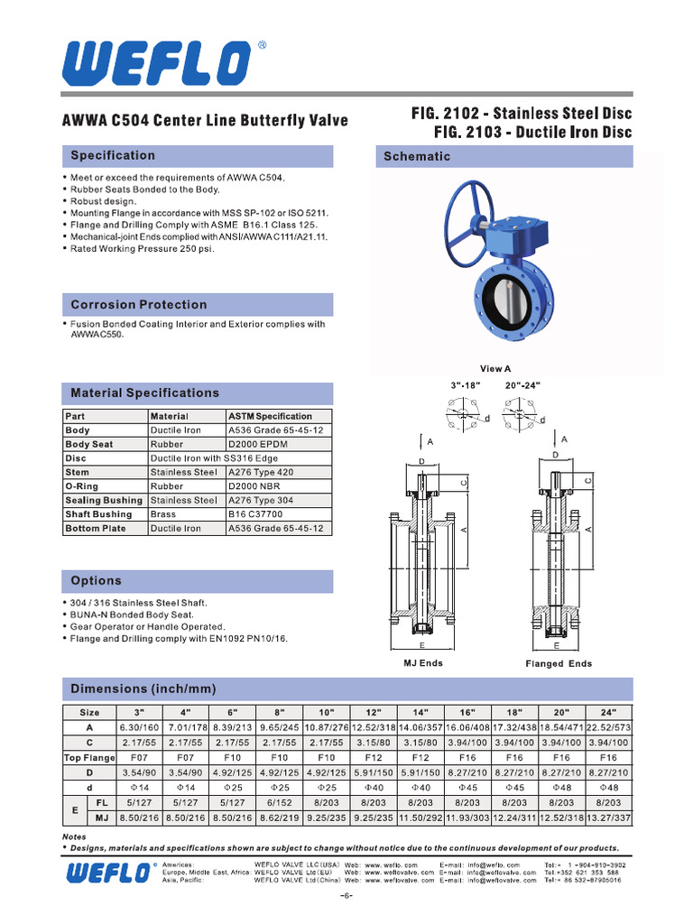 AWWA C504 Center Line Butterfly Valve Fig.2102 - 2103 | PDF