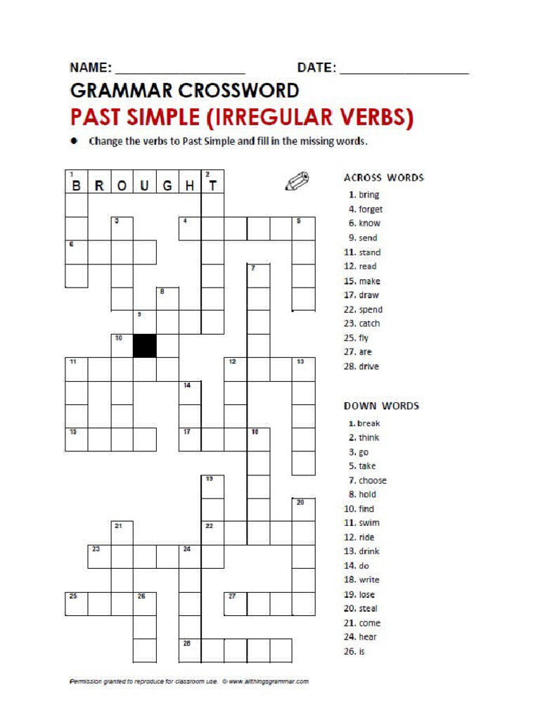 Crossword Review Verbs | PDF