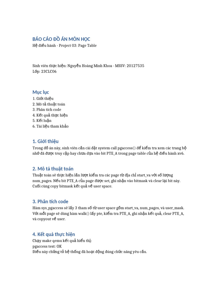 BaoCao DoAn PGTBL xv6 | PDF