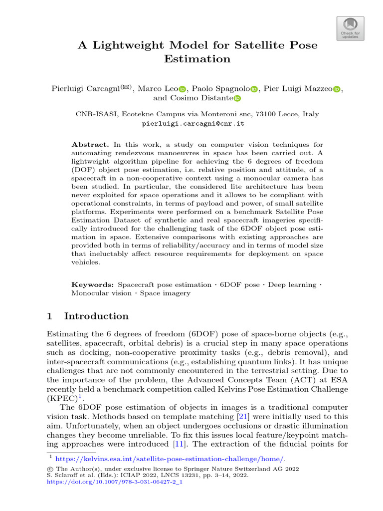 A Lightweight Model For Satellite Pose Estimation | PDF | Image Resolution | Deep Learning