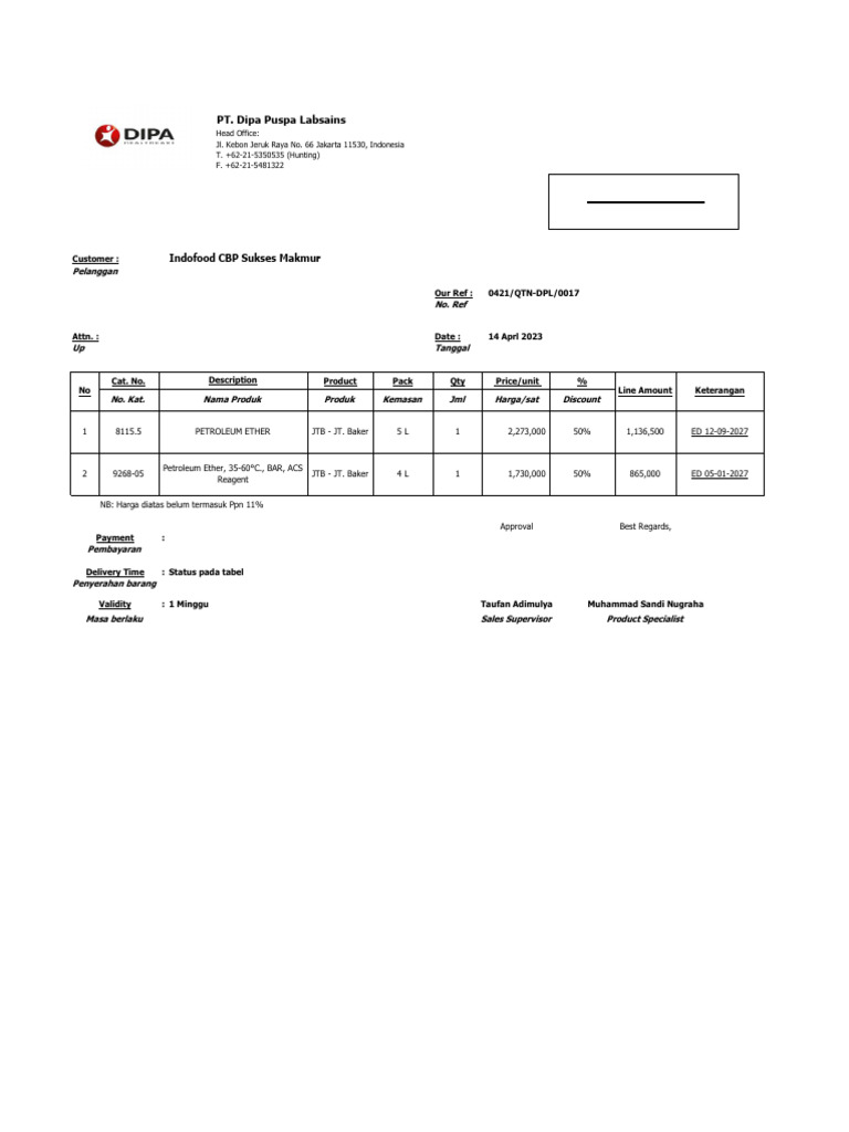 Penawaran Harga Indofood CBP Sukses Makmur (1) | PDF