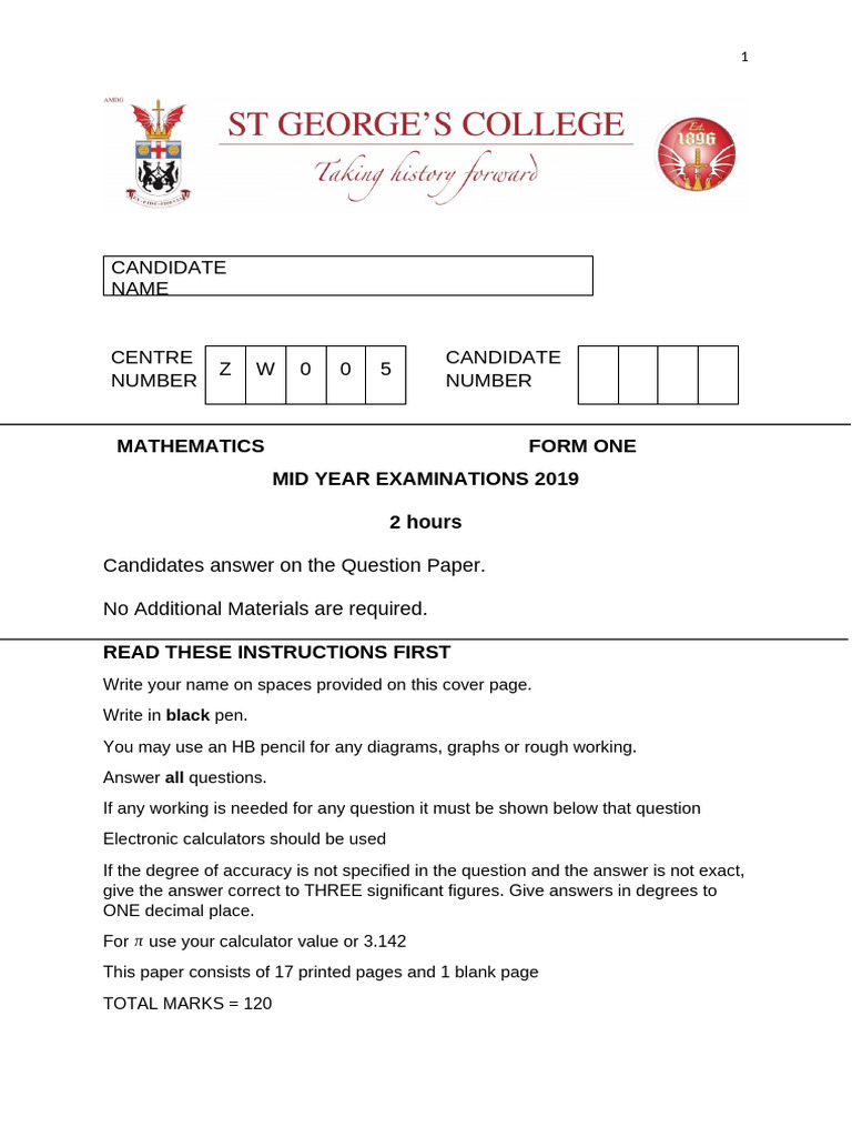 Form One Mathematics Mid-Year Exam 2019 | PDF | Significant Figures ...
