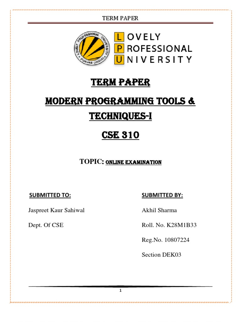 Term Paper Modern Programming Tools & Techniques-I CSE 310 | PDF ...