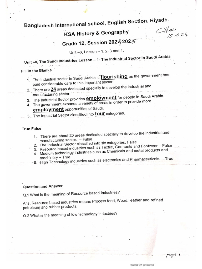 Grade - 12 Worksheet KSA HIST - For 1st Semester 24-25 | PDF