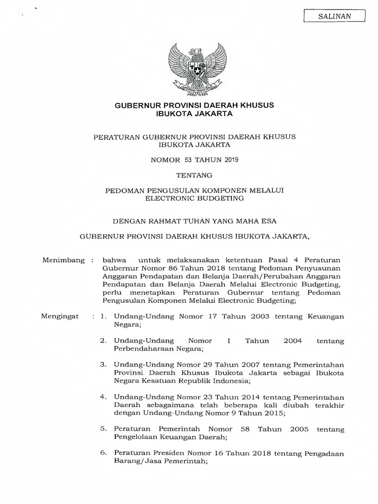 PERGUB NO. 53 Tahun 2019 | PDF