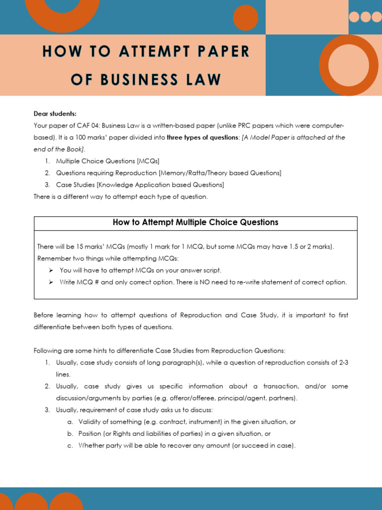 How To Attempt Paper of Business Law | PDF | Multiple Choice | Neuroscience