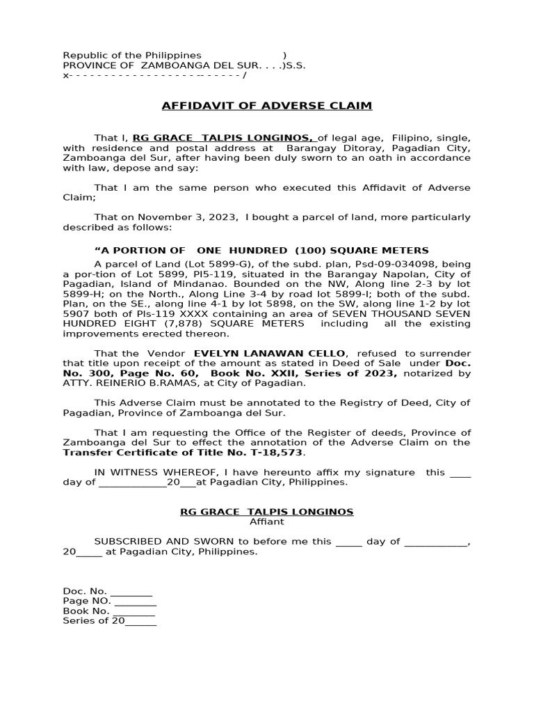 Adverse Claim Dorcas Bjame | PDF | Natural Resources Law | Property Law