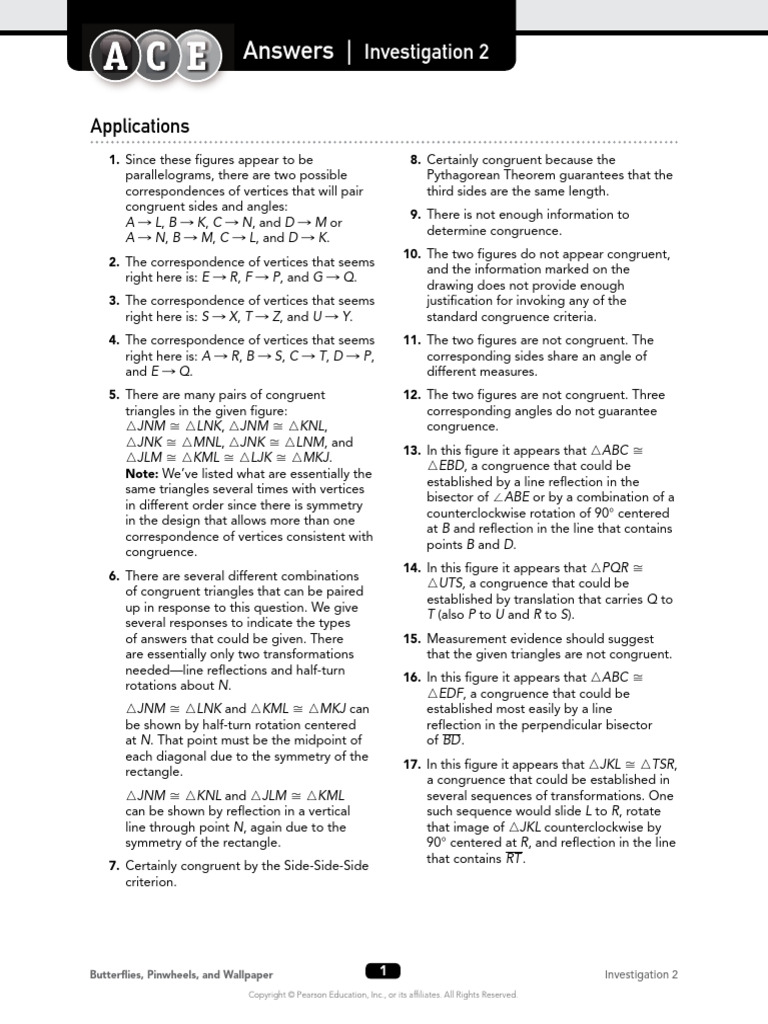 ACE ANSWERS Investigation 2-2 | PDF | Triangle | Area
