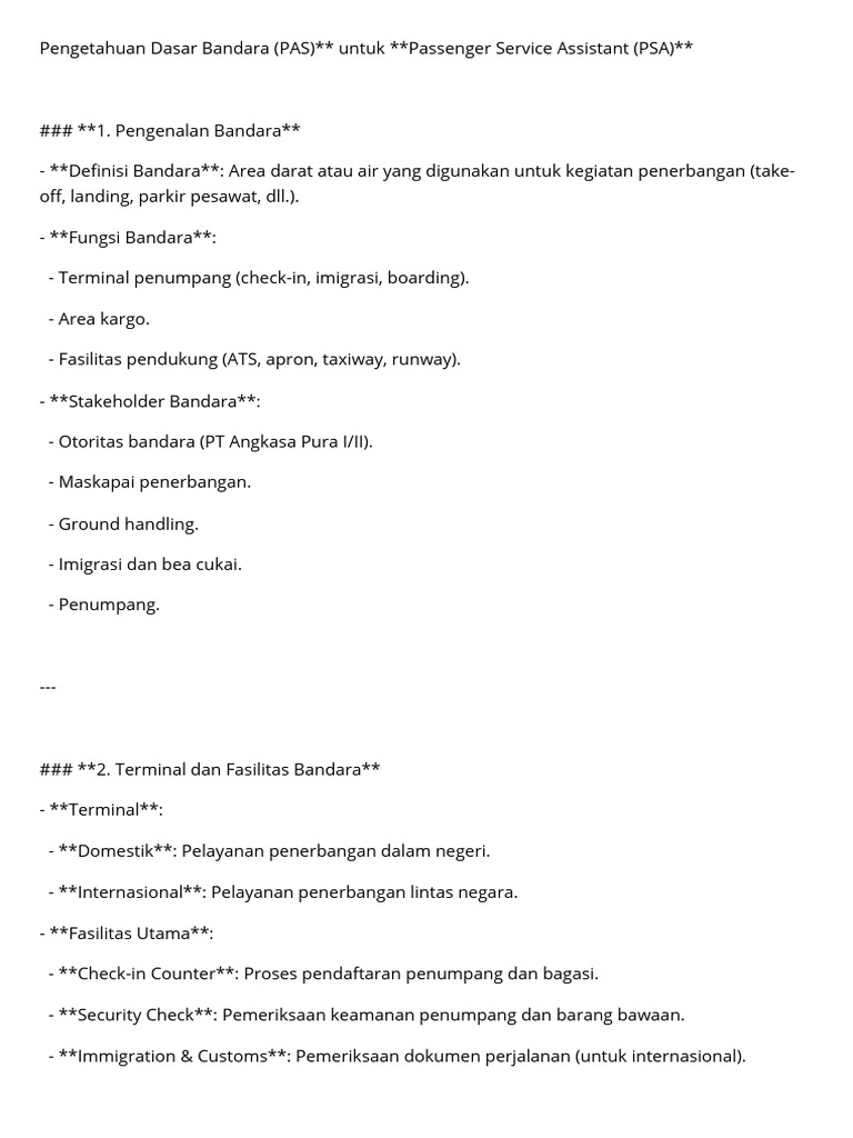 Peran dan Tugas Passenger Service Assistant | PDF
