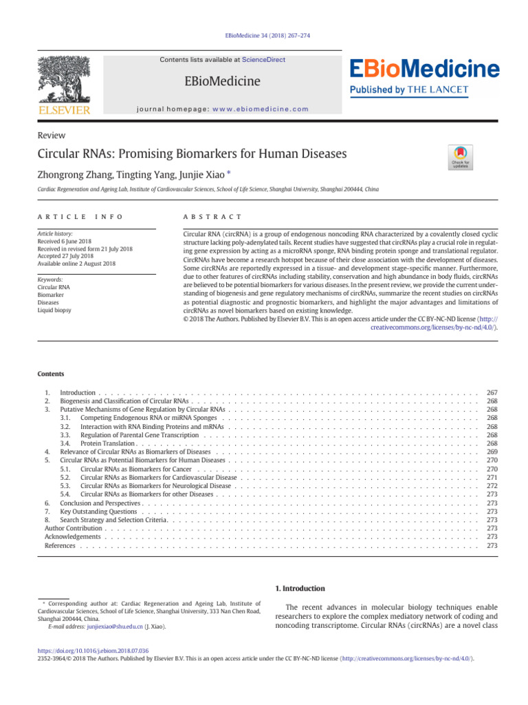 Circular-RNAs--Promising-Biomarkers-for-Human-Diseases_2018_EBioMedicine | PDF | Rna Splicing ...