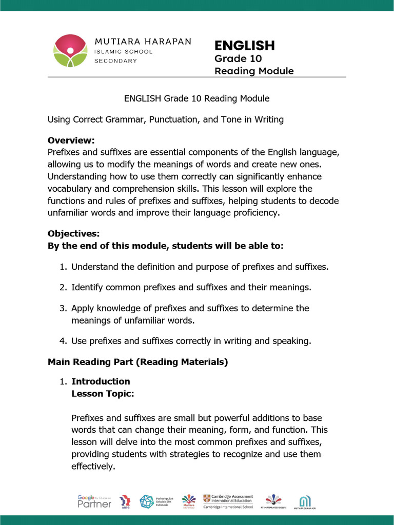 Grade 10 English: Prefixes, Suffixes & Writing | PDF | English Language ...
