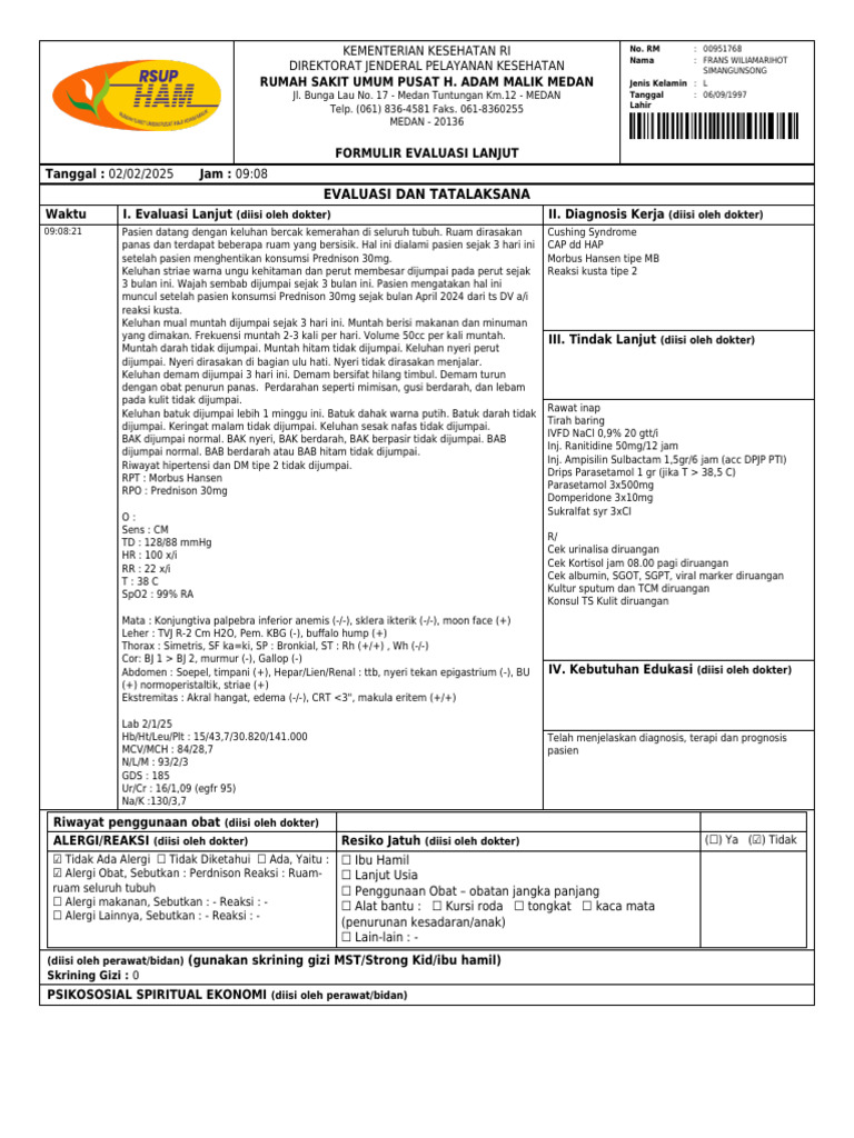 Formulir Evaluasi Lanjut Frans | PDF