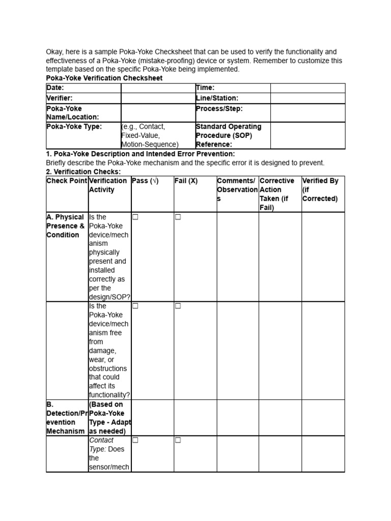 Make A Poka Yoke Checksheet For Verification of Po.. | PDF | Verification And Validation ...