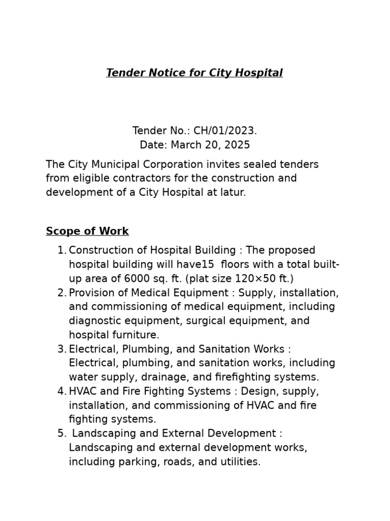 City Hospital Construction Tender 2025 | PDF