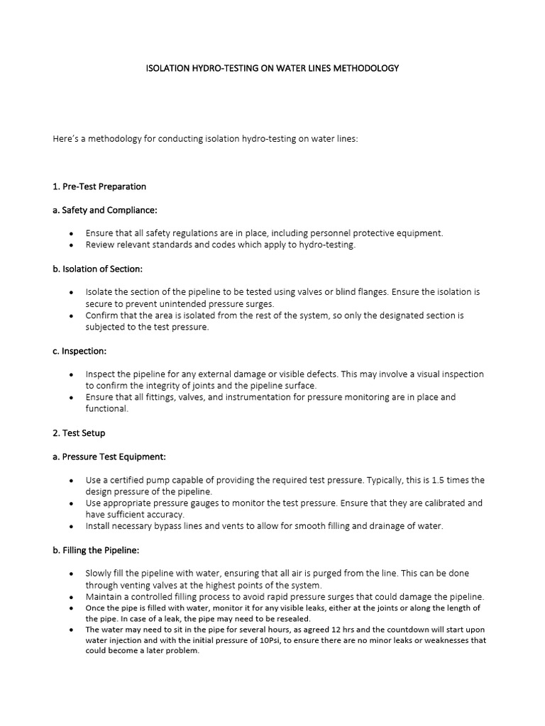 Isolation Hydro-Testing Methodology | PDF | Leak | Pipe (Fluid Conveyance)
