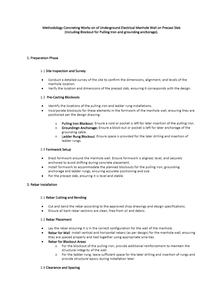 Methodology Concreting Works On of Underground Duct Bank | PDF ...