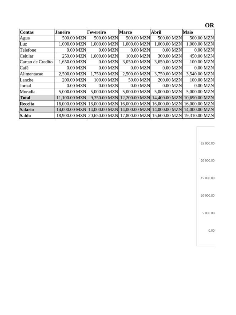 Orcamento Domestico: Contas Janeiro Fevereiro Marco Abril Maio | PDF