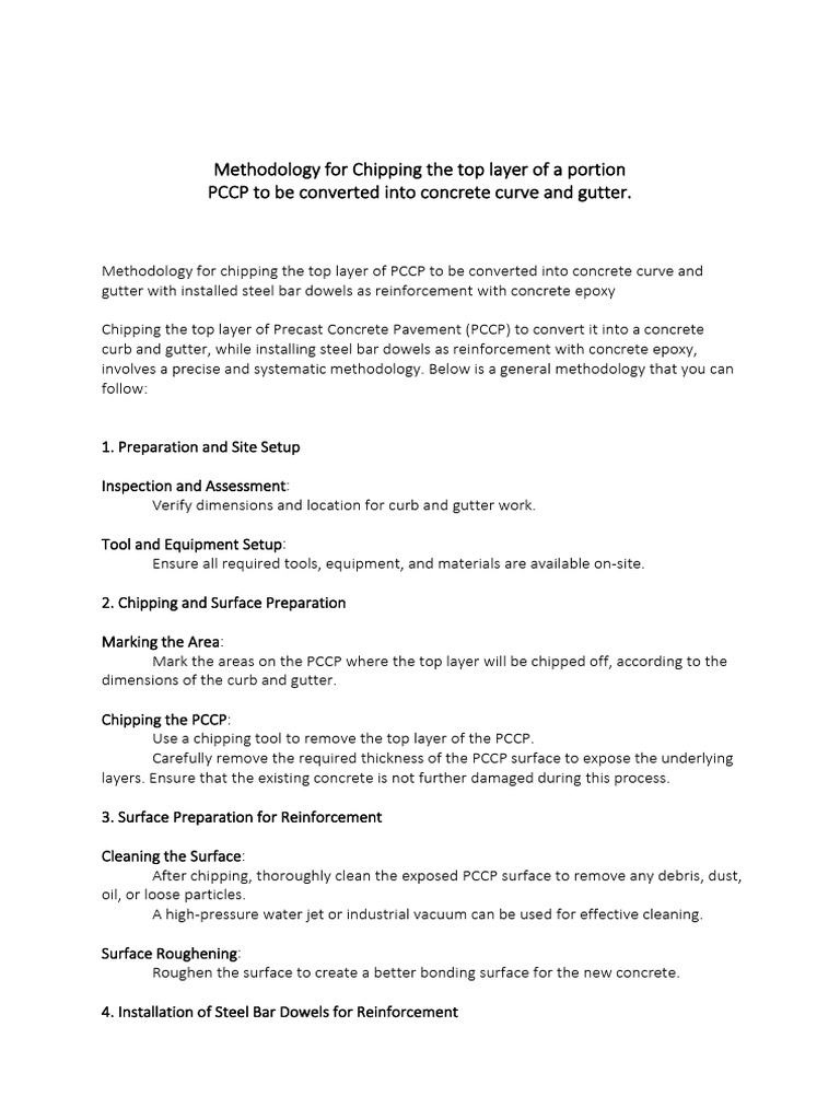 PCCP Chipping Method for Curb & Gutter | PDF | Concrete | Materials